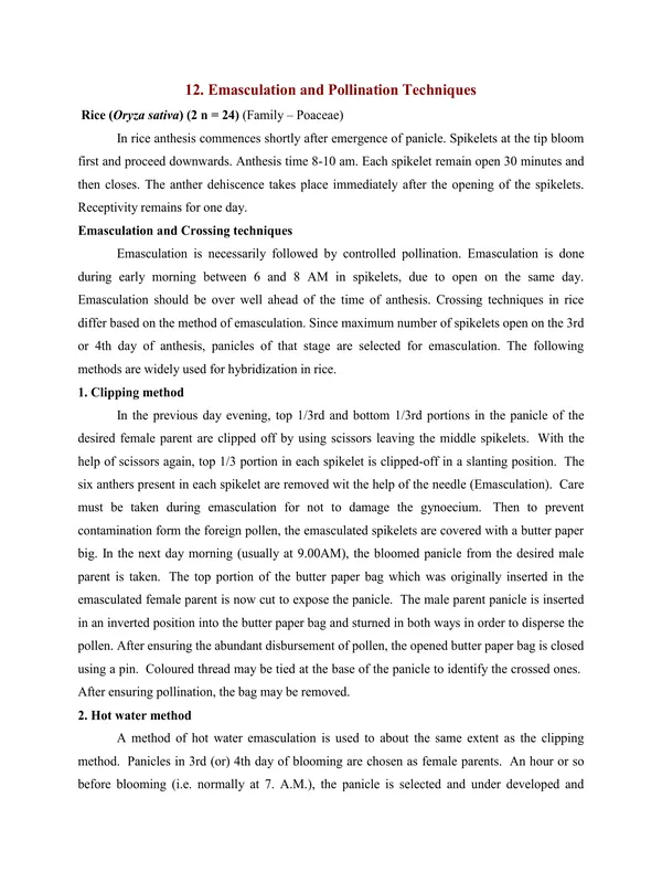 LEC. - 12 Emasculation and Pollination Techniques.pdf - A4agriculture